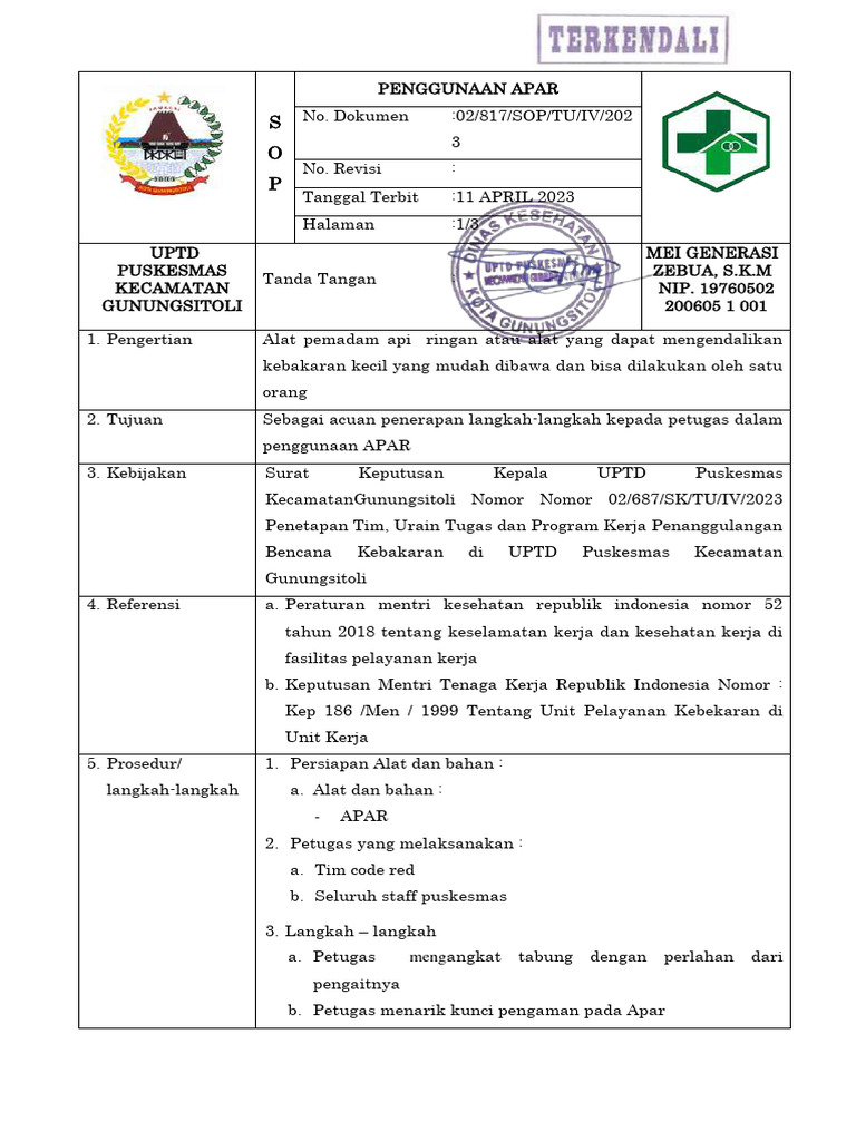 Sop Penggunaan Apar | PDF