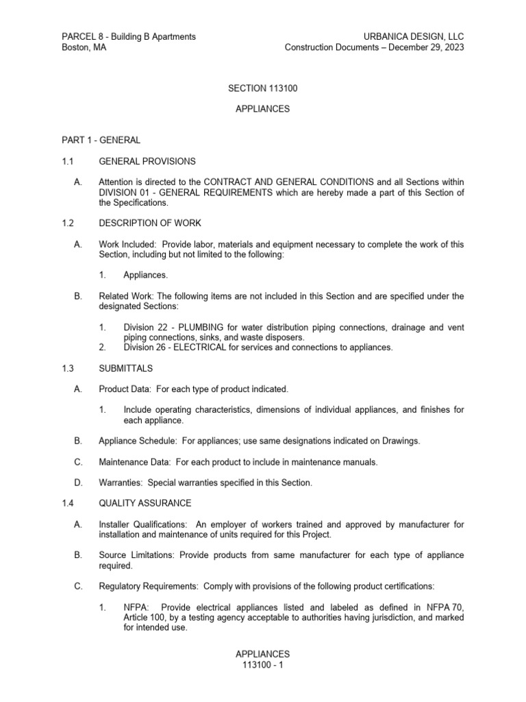 113100-Appliances Rev 1 | PDF | Americans With Disabilities Act Of 1990