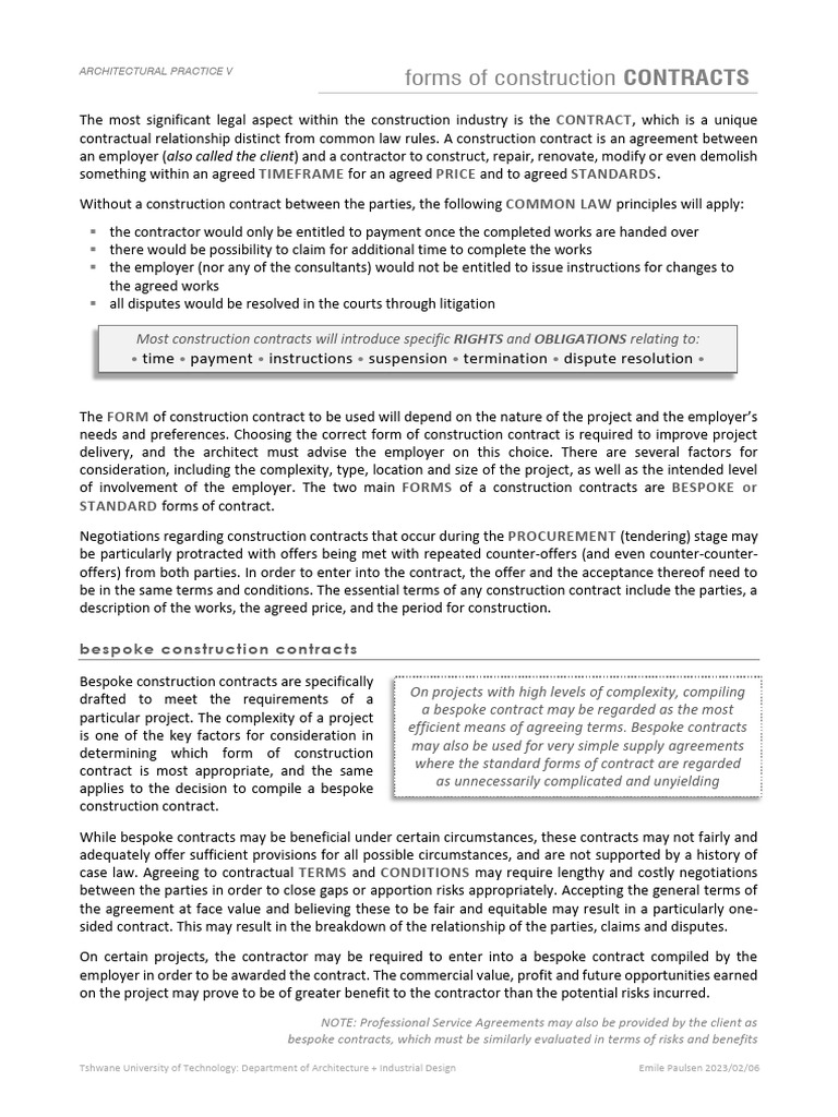 AP5 - 02 - Forms of Construction Contracts | PDF | Employment | Private Law