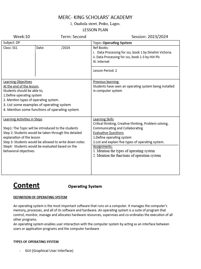 DP SS1 WK10 Operating System | PDF | Operating System | Graphical User Interfaces
