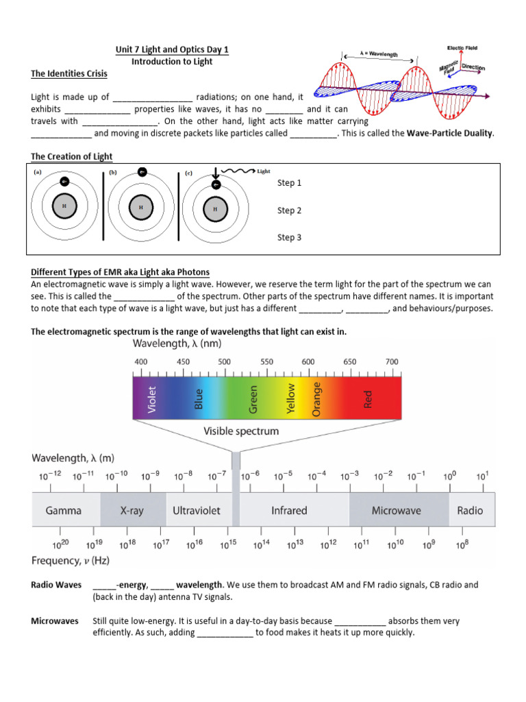 Optics Note and Worksheet | PDF | Refraction | Electromagnetic Radiation