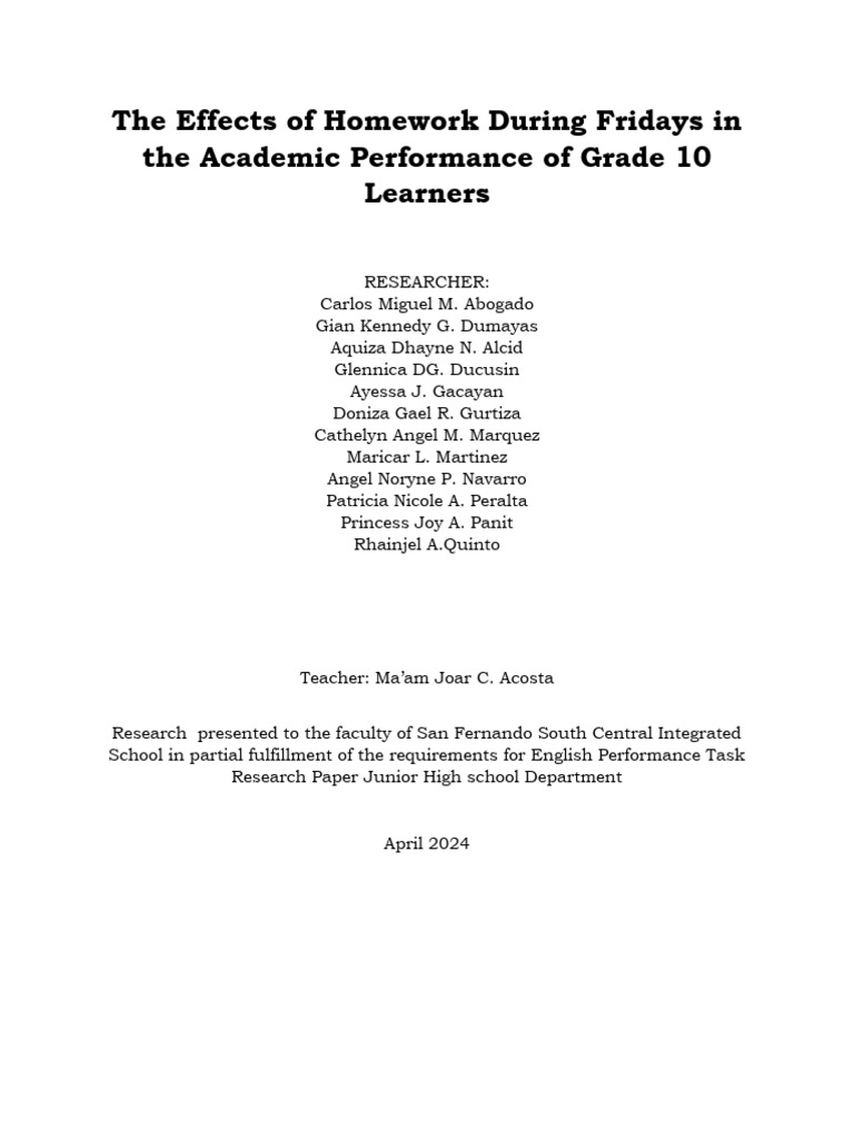 Impact of Friday Homework Policy on Grades | PDF | Homework | Motivation