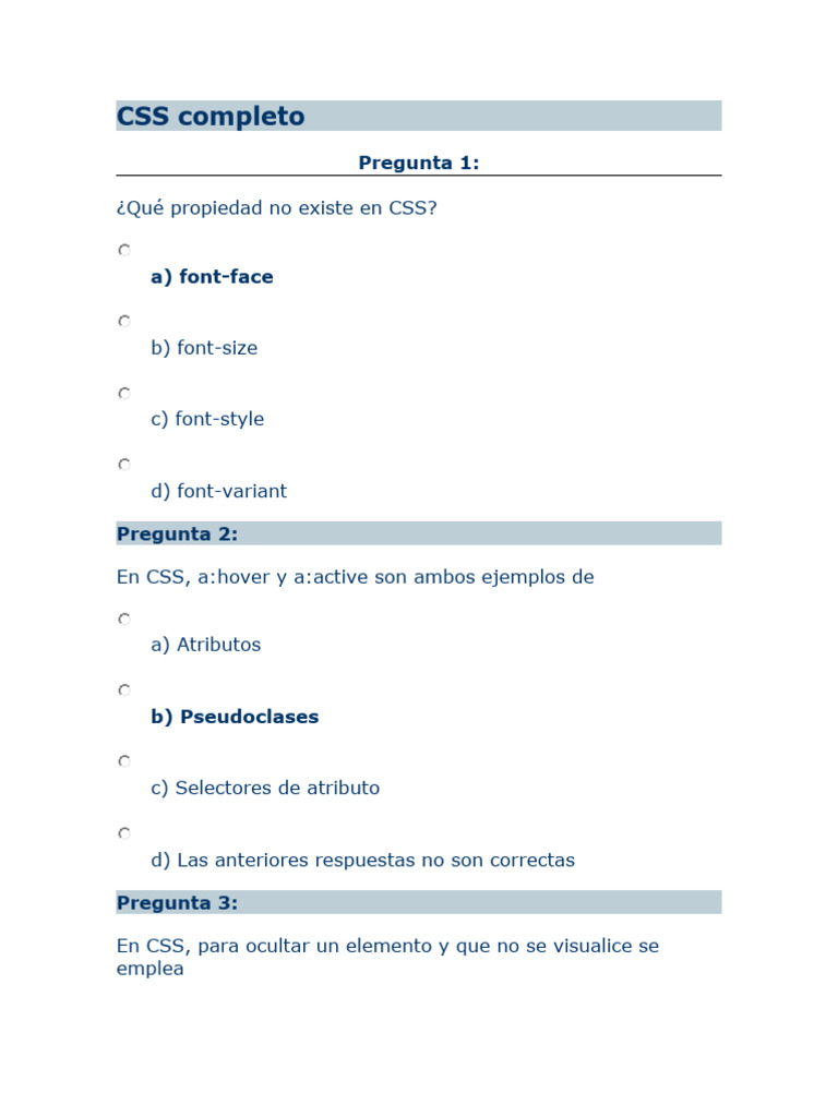 Test Css Completo Pdf Ciberespacio Diseño Web