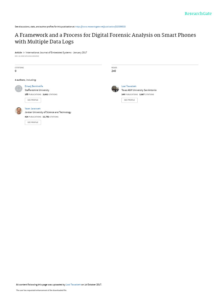 Frameworkanda Processfor Digital Forensic Analysison Smart Phoneswith Multiple Data Logs Jan ...