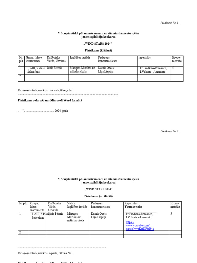 Pieteikums Wind Stars 2024 | PDF
