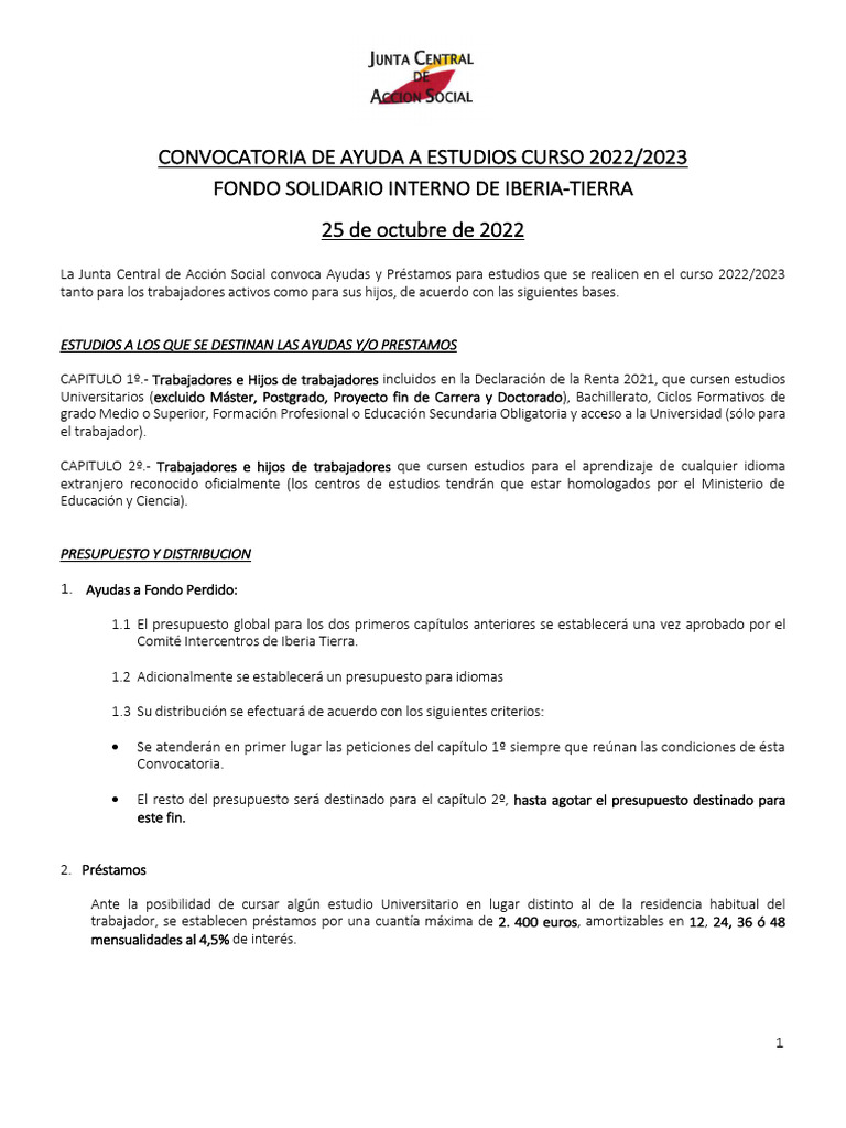 CONVOCATORIA BECAS 2022 - 2023 Publicación 25 10 2022 | PDF | Invalidez