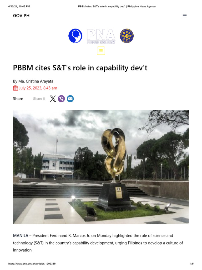 PBBM Cites STs Role in Capability Devt - Philippine News Agency | PDF ...