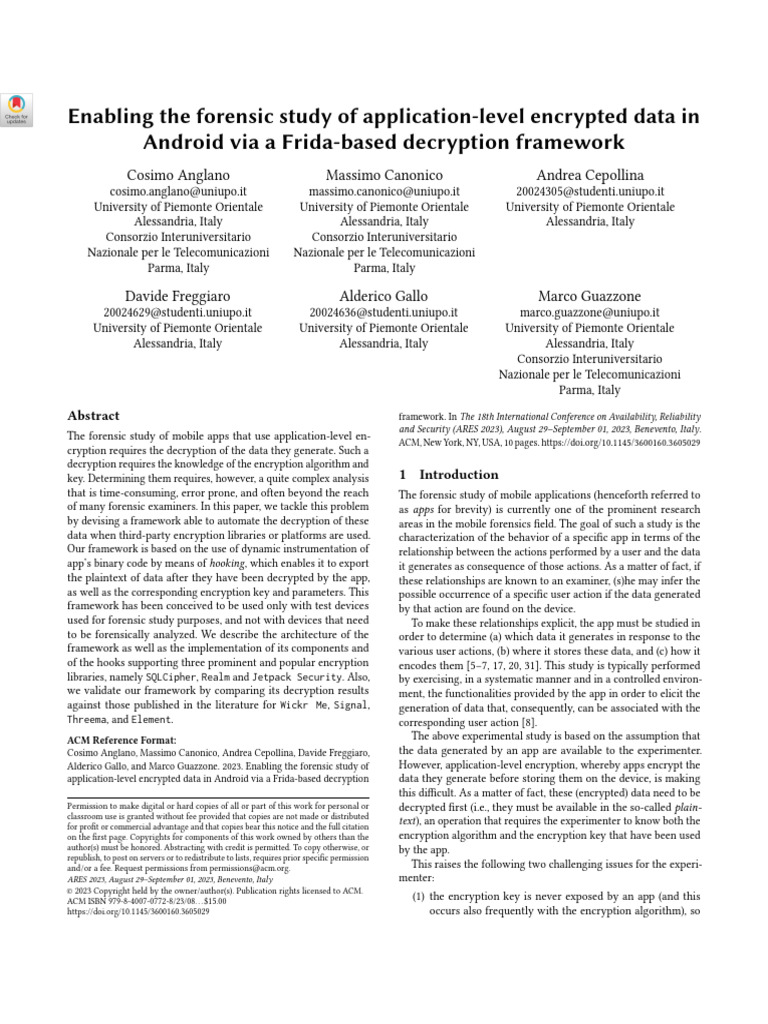 Enabling The Forensic Study of Application-Level Encrypted Data in Android Via A Frida-Based ...