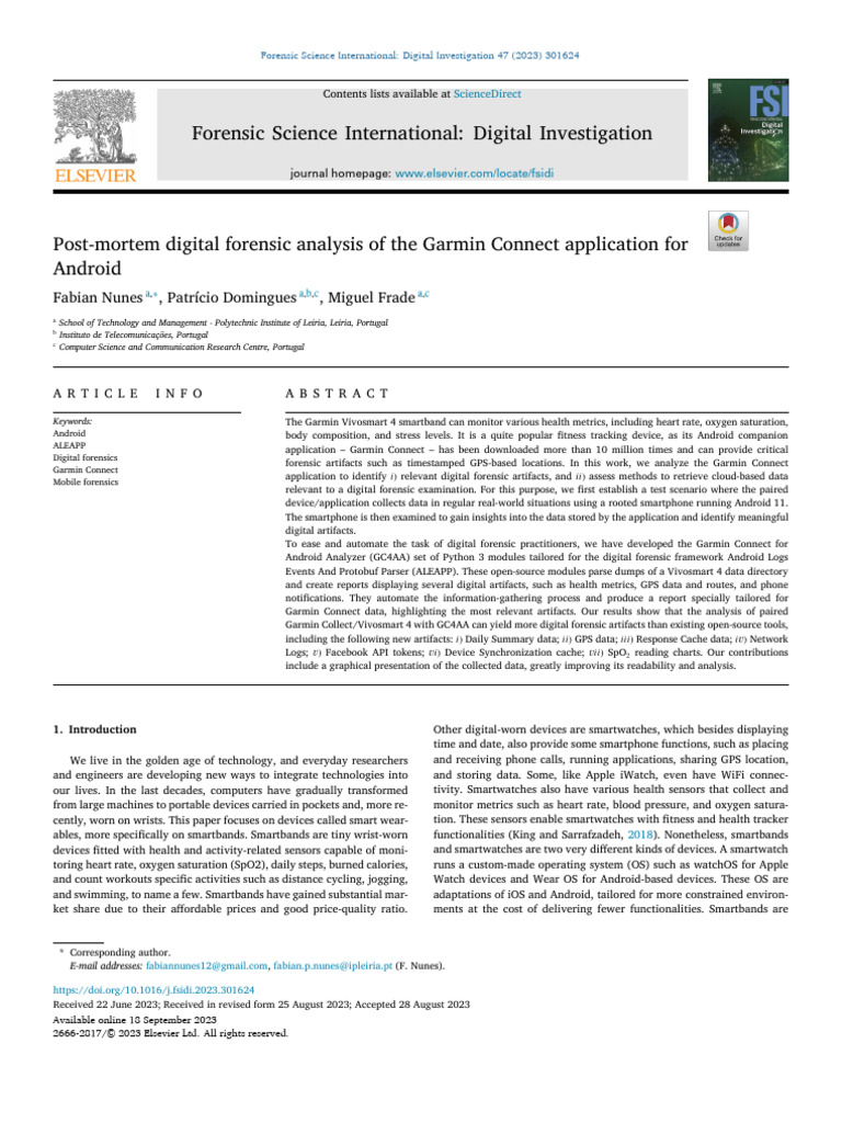 Post-Mortem Digital Forensic Analysis of The Garmin Connect Application ...