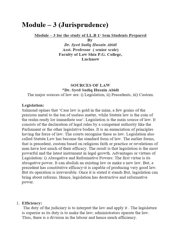 Module - 3 (Jurisprudence) | PDF | Precedent | Case Law