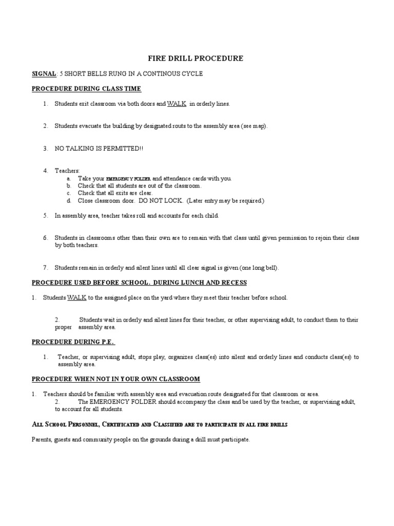 Sample Elementary School Emergency Procedures | Download Free PDF ...