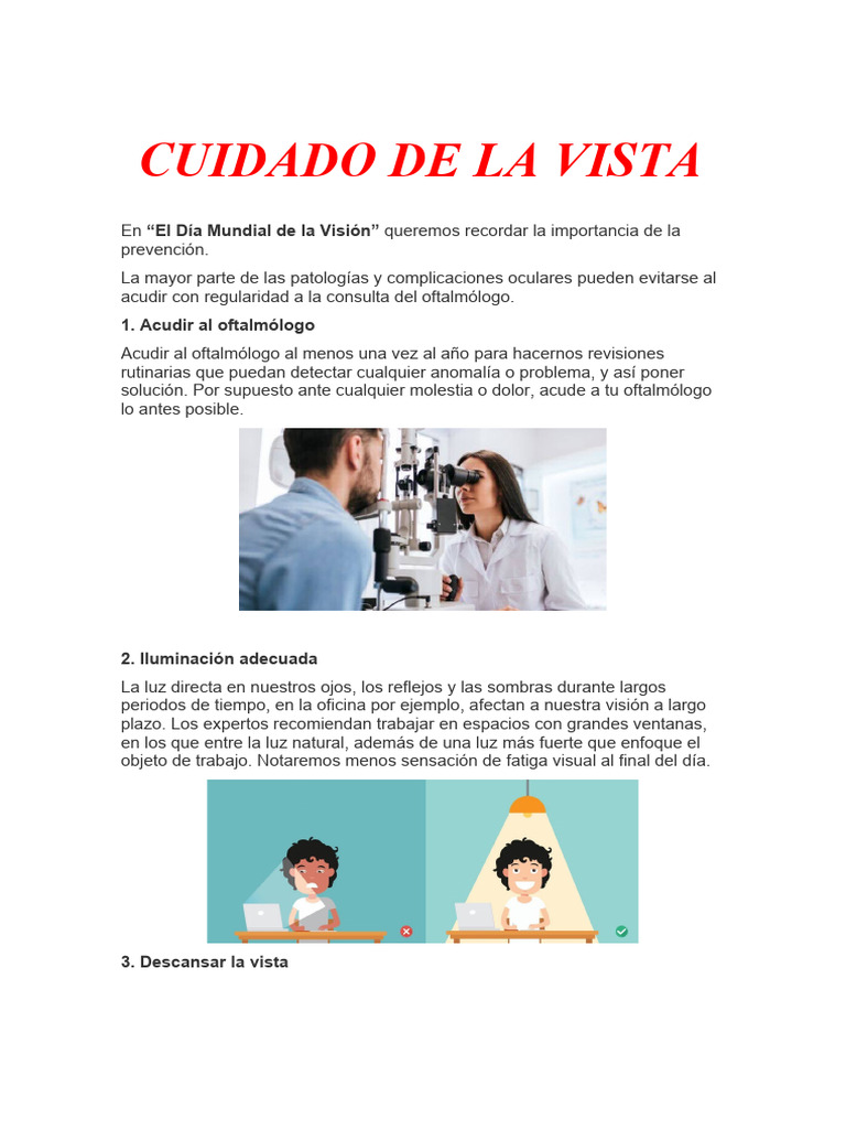 Cuidado de La Vista | Descargar gratis PDF | Ojo humano | Percepción visual