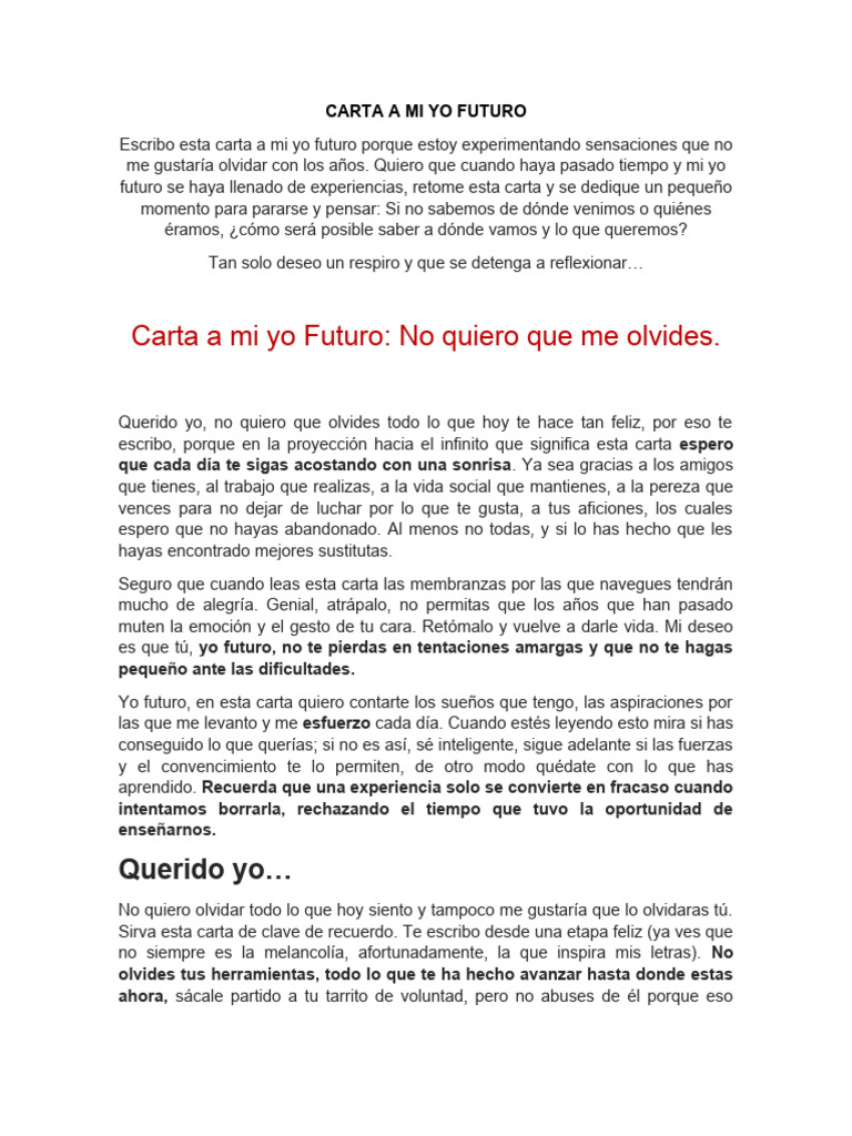Carta A Mi Yo Futuro | PDF