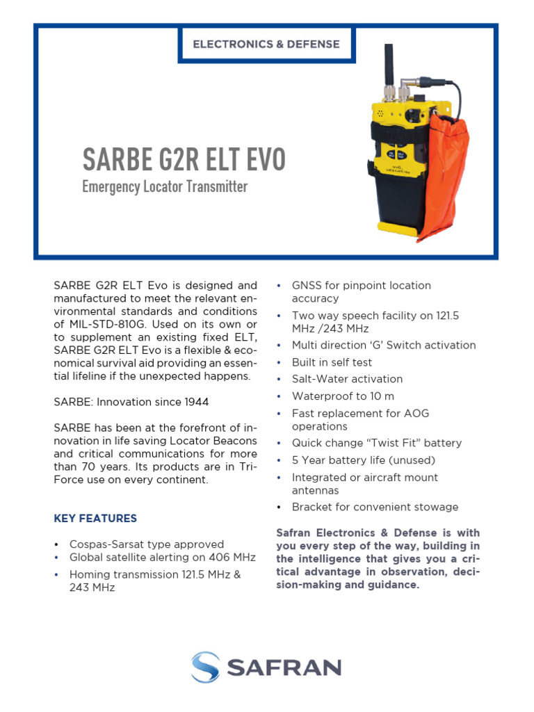 Sarbe g2r Elt Evo Safran Datasheet | PDF | Telecommunications | Electronic Engineering