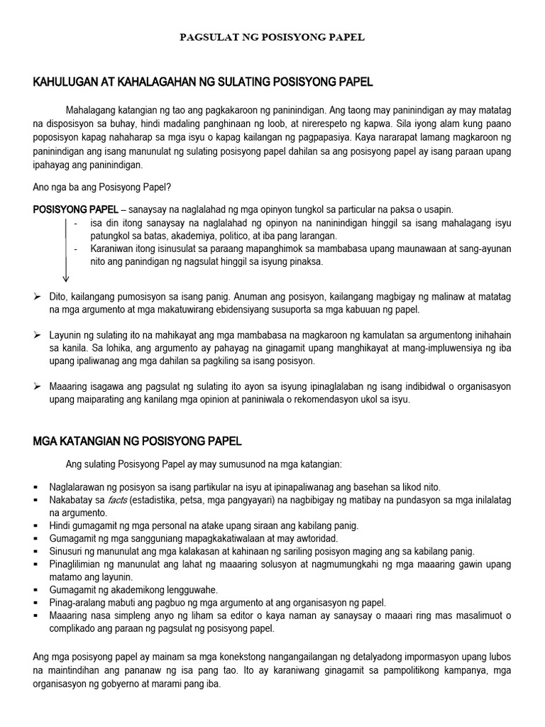 Pagsulat NG Posisyong Papel | PDF