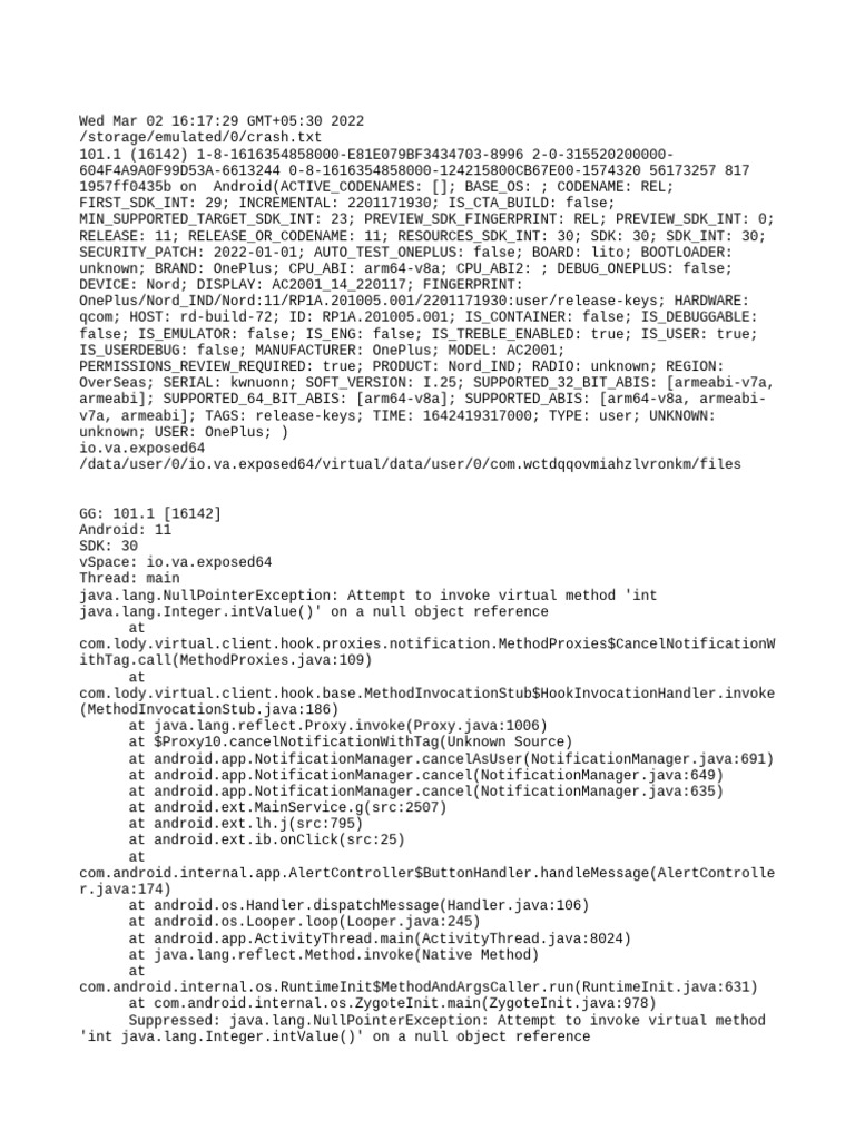 crash | PDF | Java (Programming Language) | Android (Operating System)
