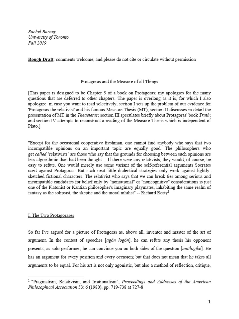 Rachel Barney, Protagoras and The Measure of All Things | PDF | Plato ...