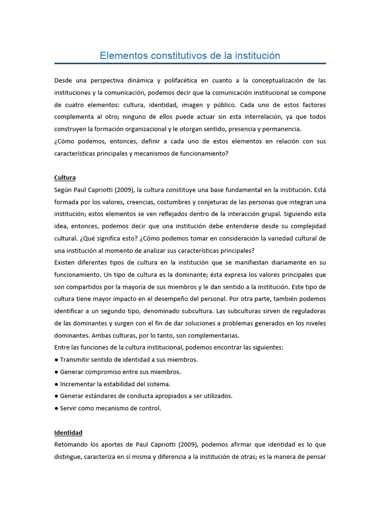 Elementos Constitutivos de La Institución | PDF | Comunicación | Institución