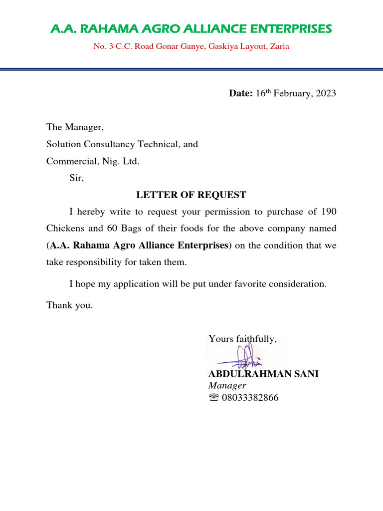 Request to Purchase Chickens and Feed | PDF