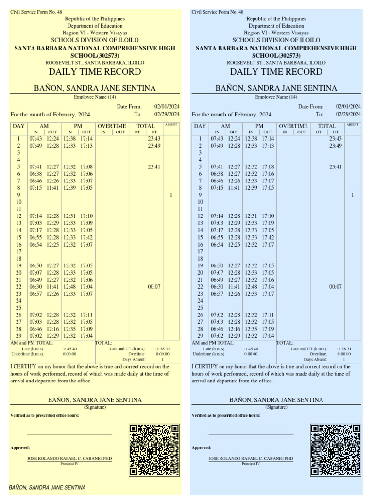 Sample DTR | PDF Sample DTR | PDF