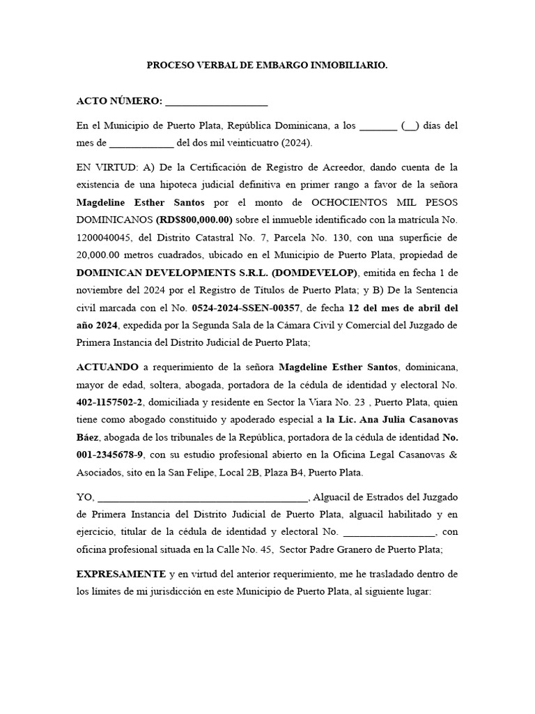 Proceso Verbal de Embargo Inmobiliario | PDF