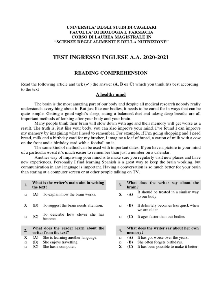 LM61 Test Inglese 202021 Con Risposte | PDF