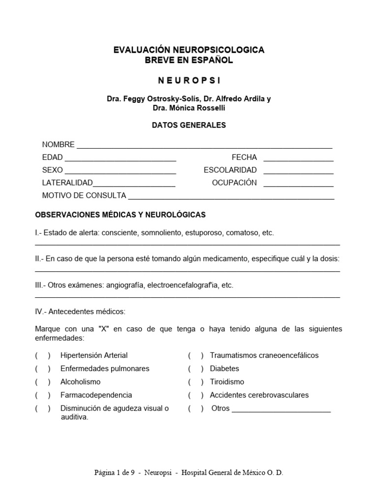 Neuropsi Protocolo | PDF | Causas de la muerte | Enfermedades y trastornos