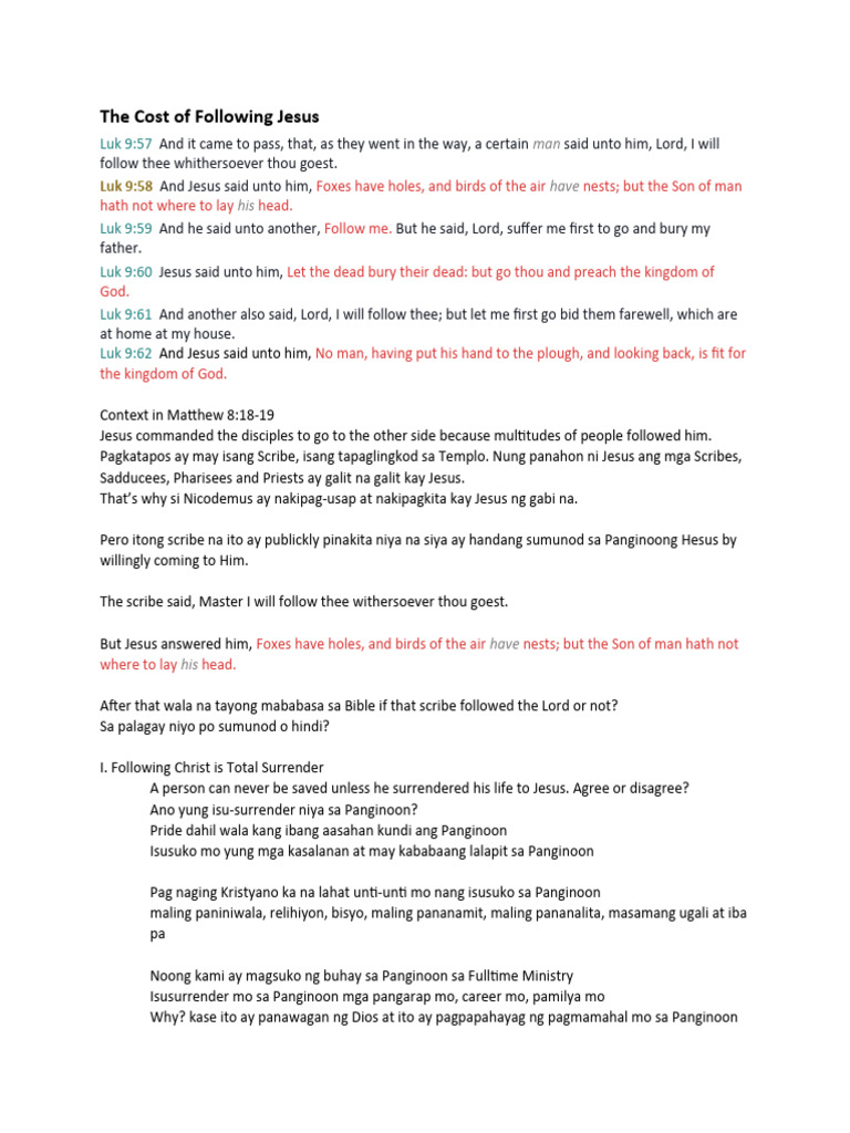 The Cost of Following Jesus | PDF