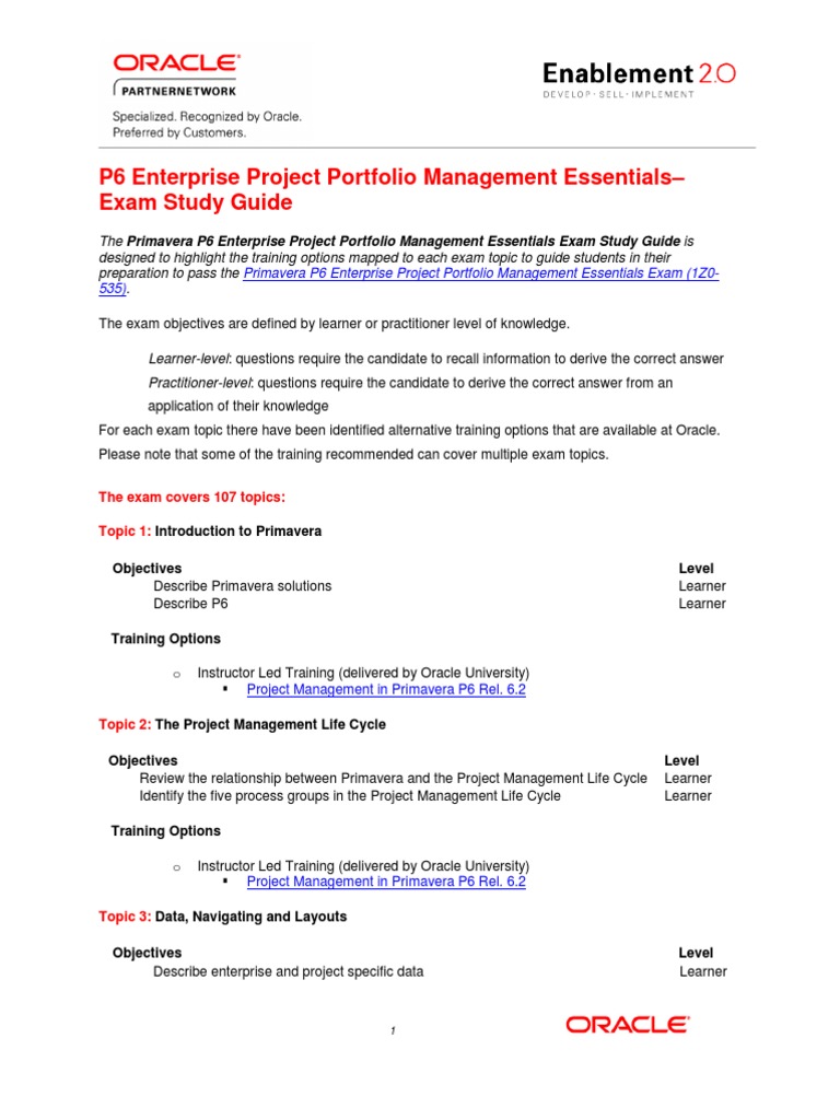 Primavera EPPM Exam Study Guide | PDF | Project Management | Oracle ...