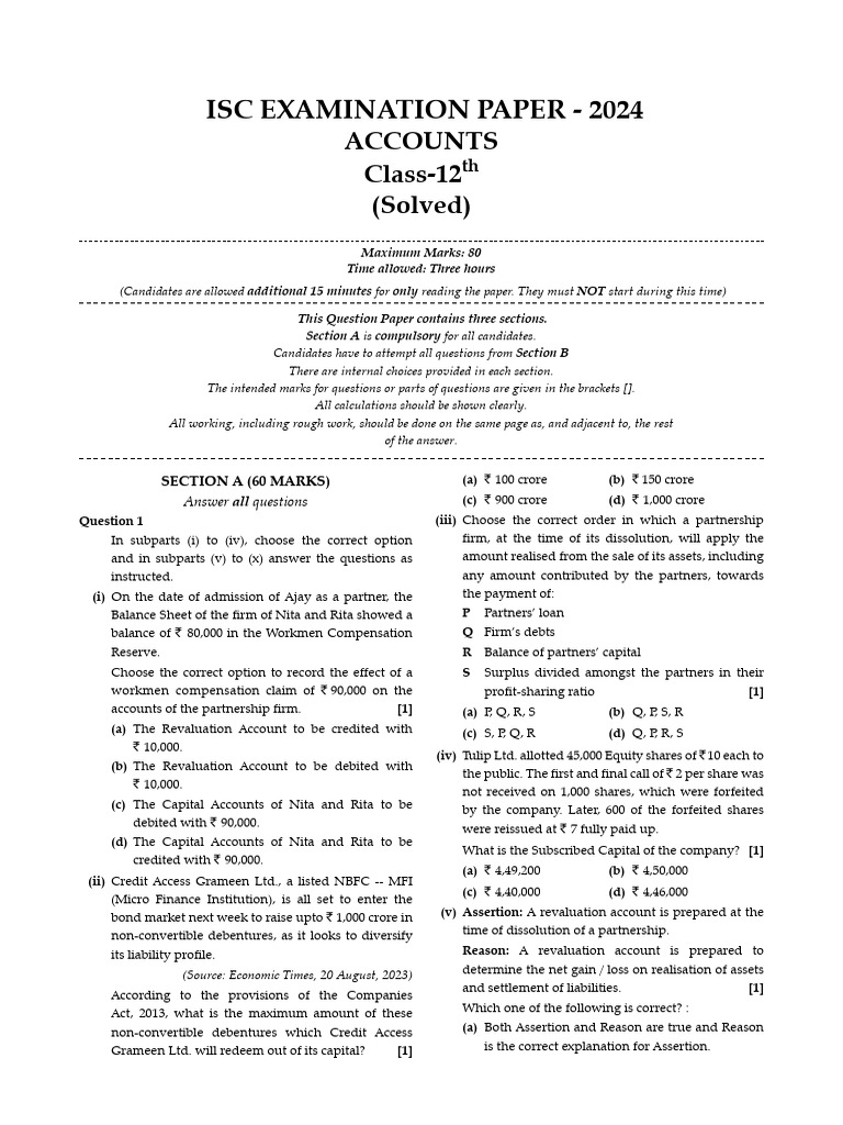 ISC Accounts - 12th Solved Paper 2024 | PDF | Book Value | Dividend ISC Accounts - 12th Solved Paper 2024 | PDF | Book Value | Dividend
