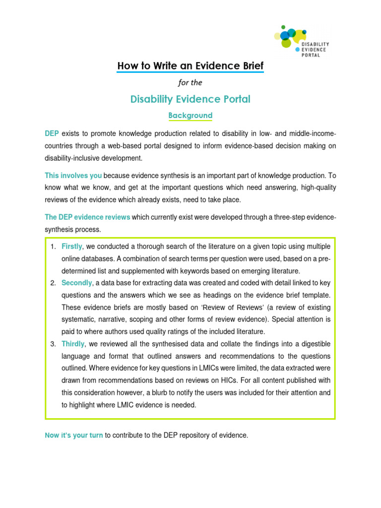 Writing Evidence Briefs for DEP | PDF | Evidence Based Medicine ...