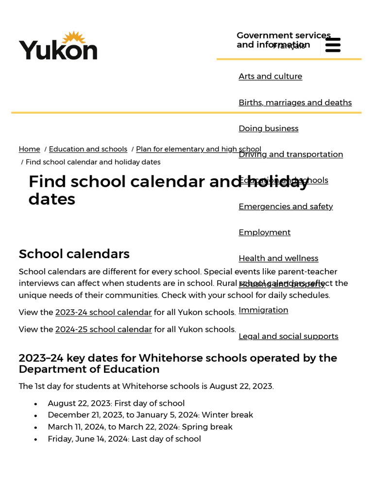 Yukon School Calendars & Key Dates | PDF