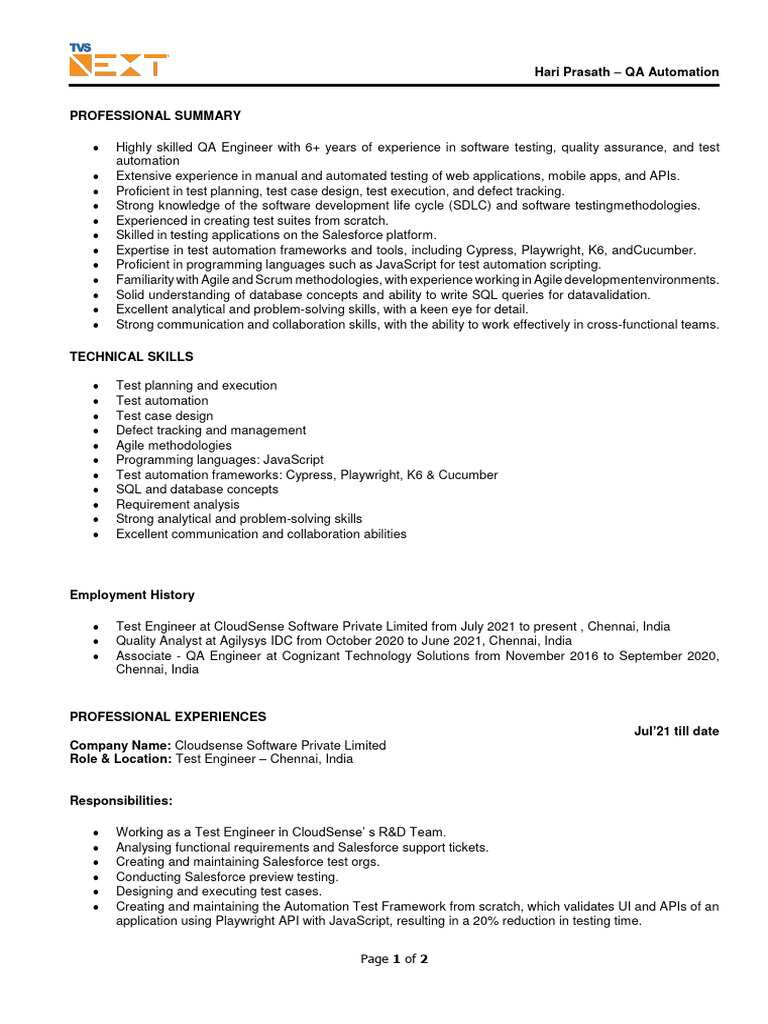 Hari Prasath Qa Automation Pdf Software Development Process Agile Software Development