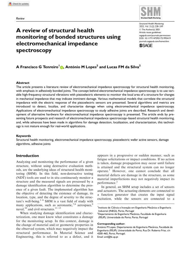 Tenreiro Et Al 2021 A Review of Structural Health Monitoring of Bonded Structures Using ...