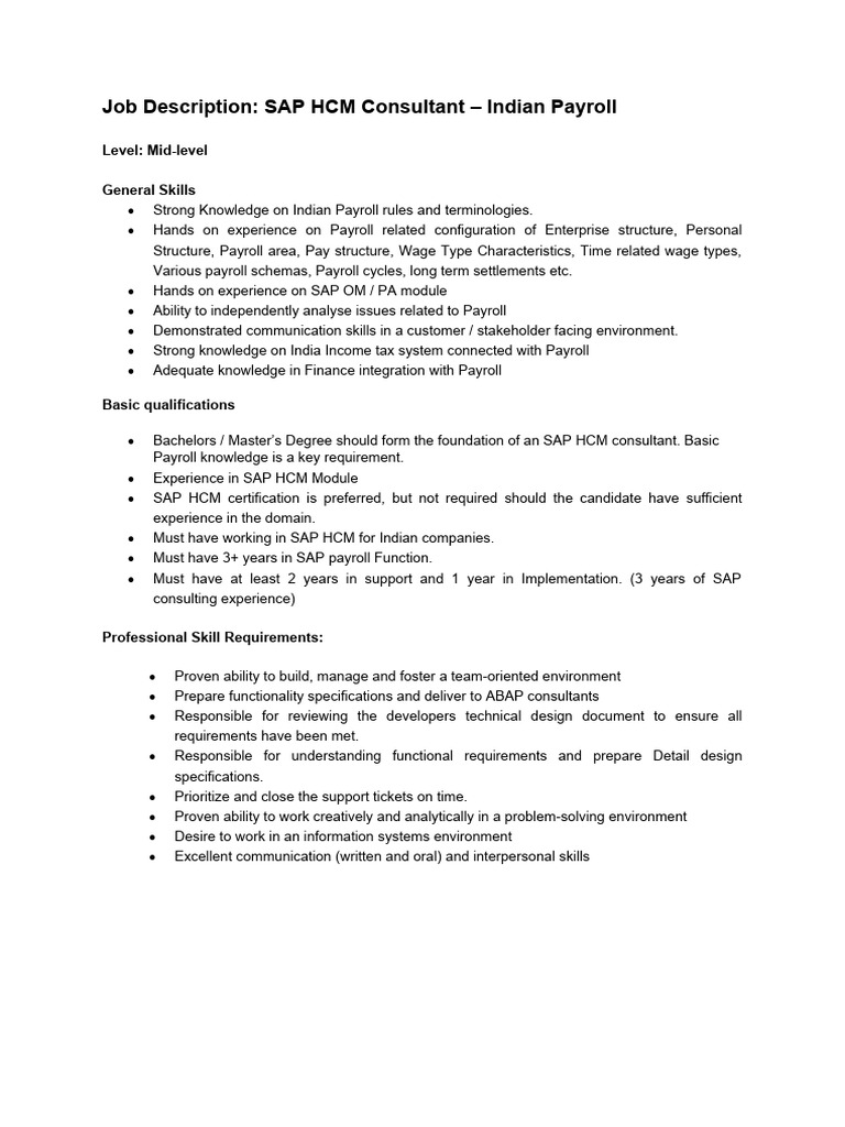 JD - Sap HCM | PDF | Web Service | Software Development Process