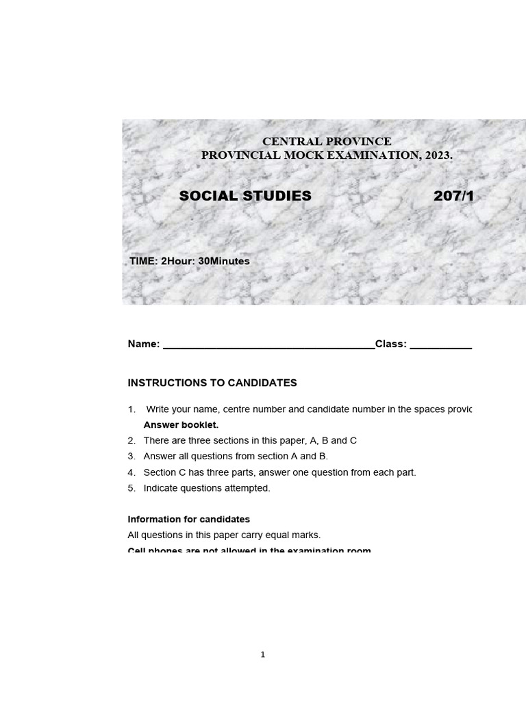 Social Studies Junior 2023 | PDF | Zambia