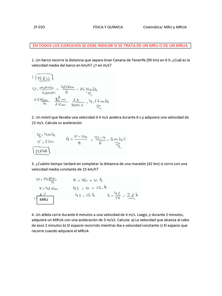Ejercicios MRU y MRUA Solucion | PDF | Tecnología
