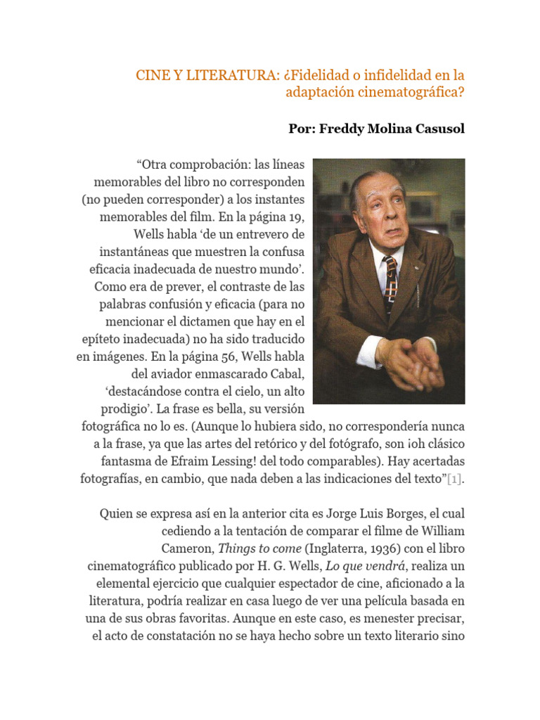 Adaptaciones Cinematográficas: Fidelidad vs. Infidelidad | PDF ...