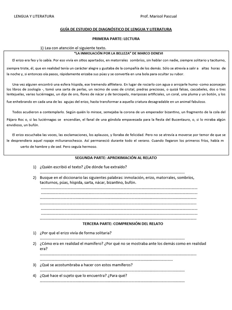 Actividad Marco Denevi.. Inmolación Por La Belleza | PDF