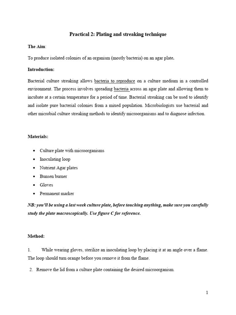 Practical 2 Plating and Streaking Technique | PDF | Biology | Microscopy