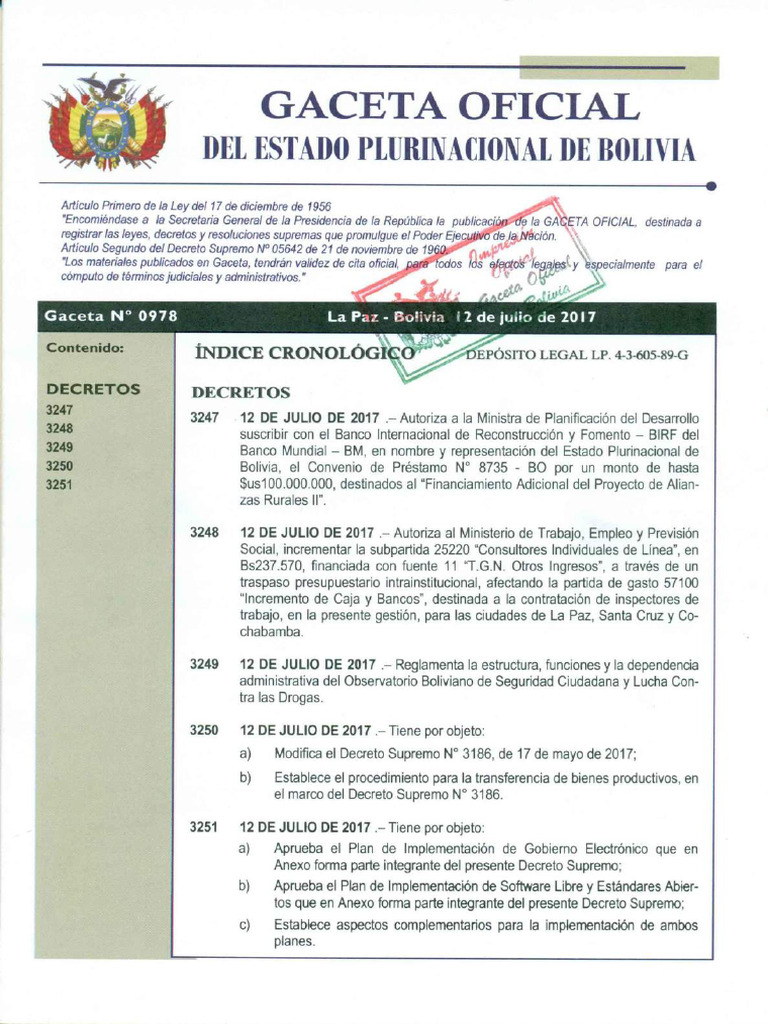 Decreto Supremo #3251 | PDF