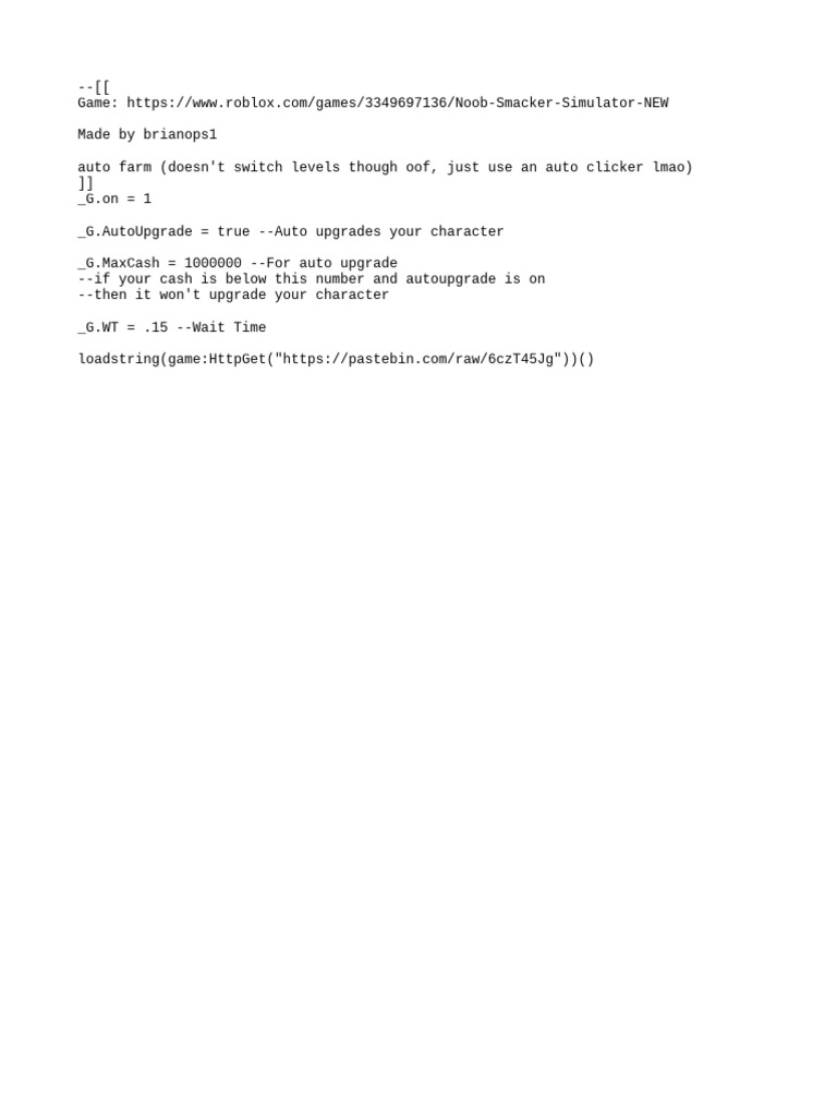 Noob Smacker Auto Upgrade Script | PDF