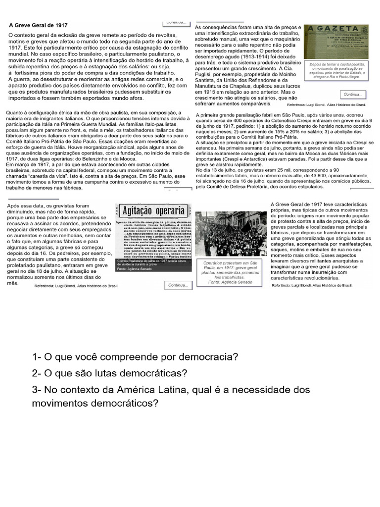 Aula 1 Ano - Greve de 1917 | PDF