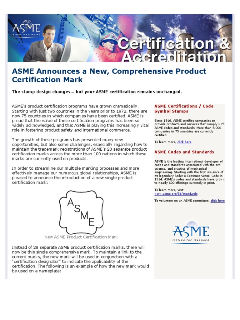 ASME Announces A New Certification Mark | PDF | Engineering | Business