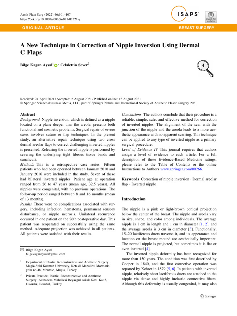 Aysal-Sever2022_Article_ANewTechniqueInCorrectionOfNip | PDF | Nipple | Breast