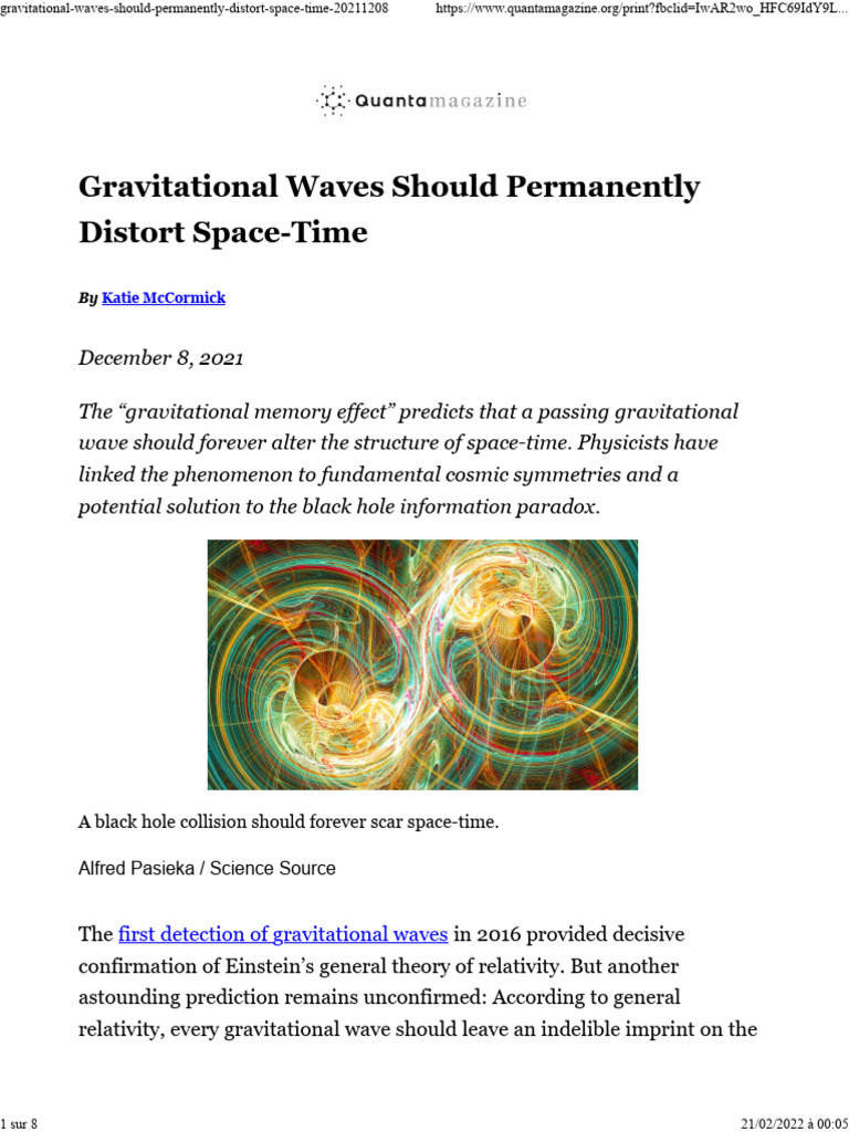 Gravitational Waves Should Permanently Distort Space Time From Quanta ...