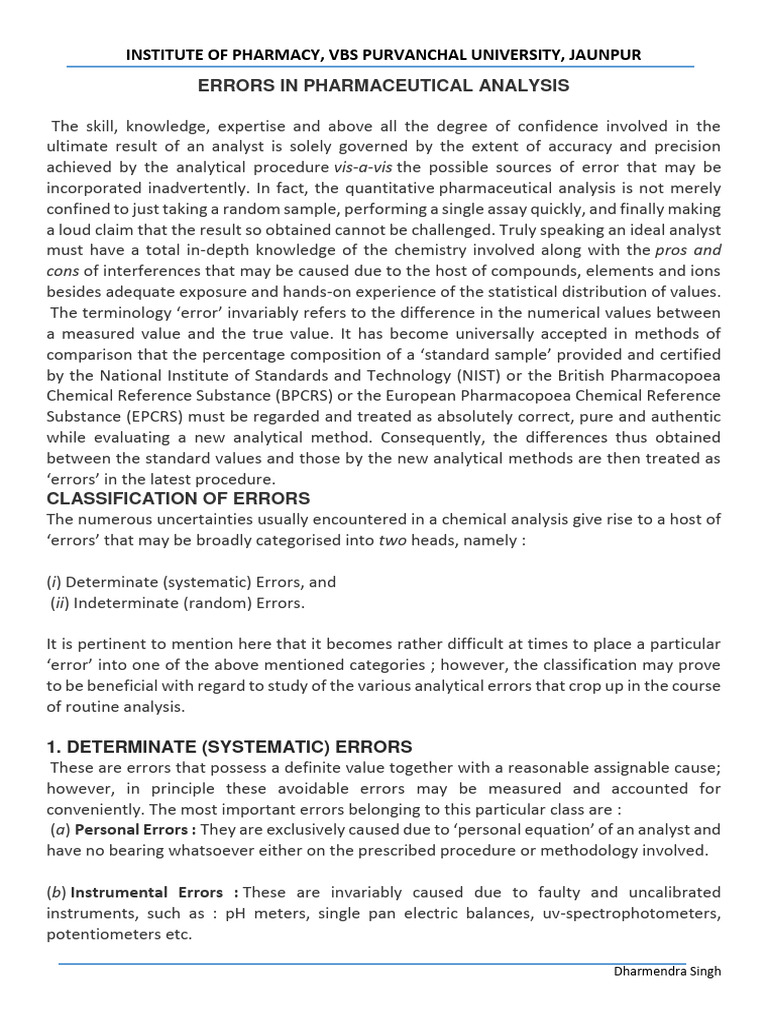Errors in Pharmaceutical Analysis | PDF | Titration | Chemistry