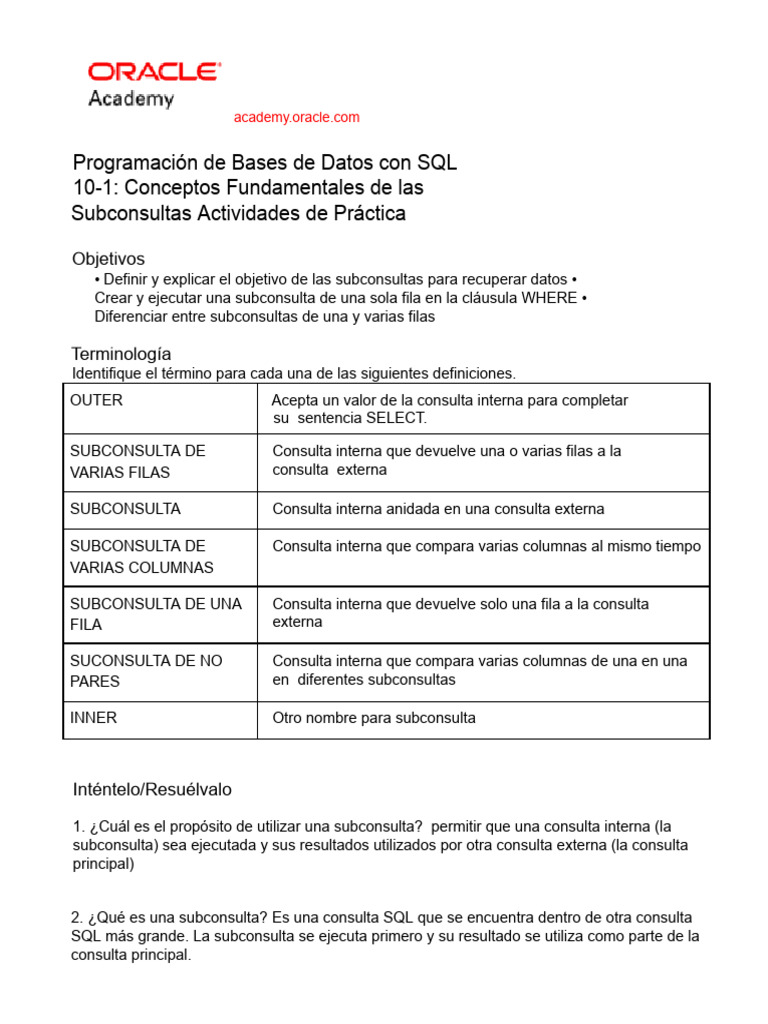 DP 10 1 Practice Esp | PDF | SQL | Programación de computadoras