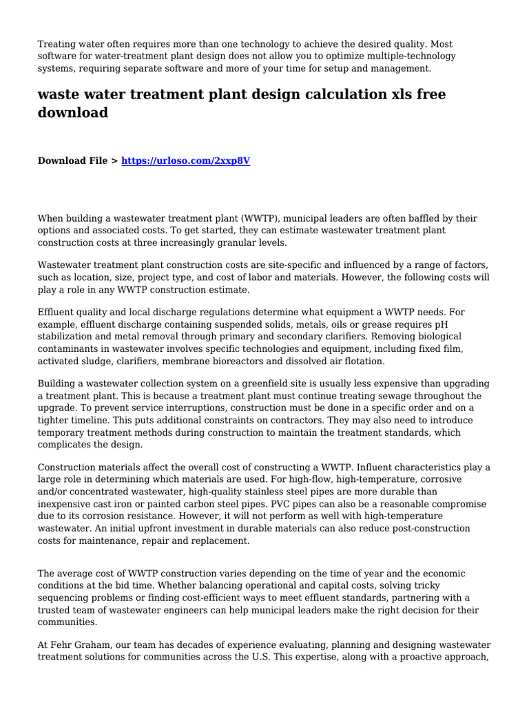 Waste Water Treatment Plant Design Calculation Xls | PDF | Sewage ...