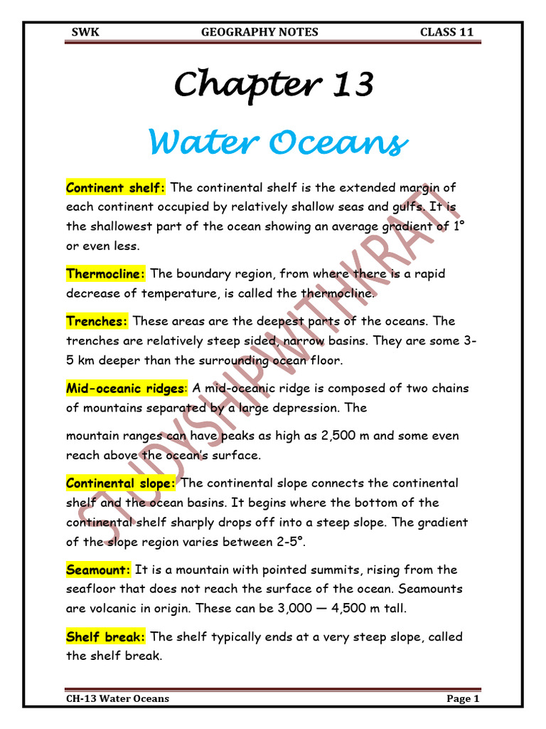 SWK BOOK 1 CH 13 Water (Oceans) | PDF | Continental Shelf | Oceans